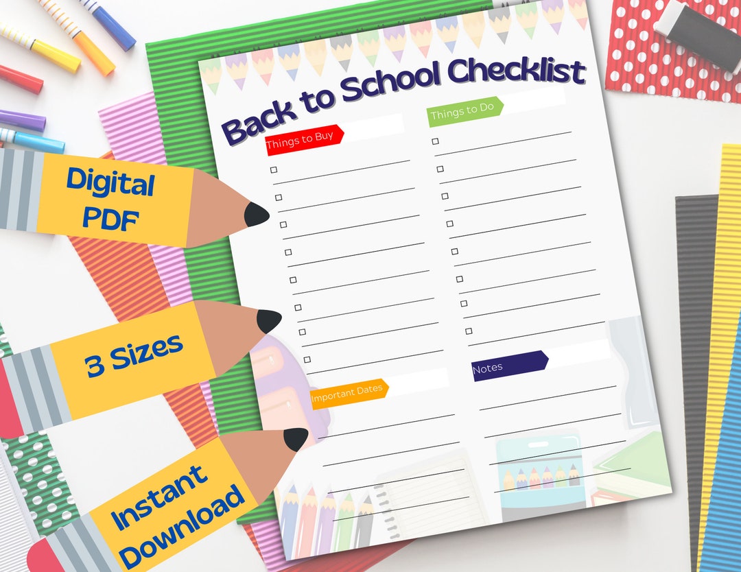 Back to School Checklist Template | Instant Download | Blank Checklist ...