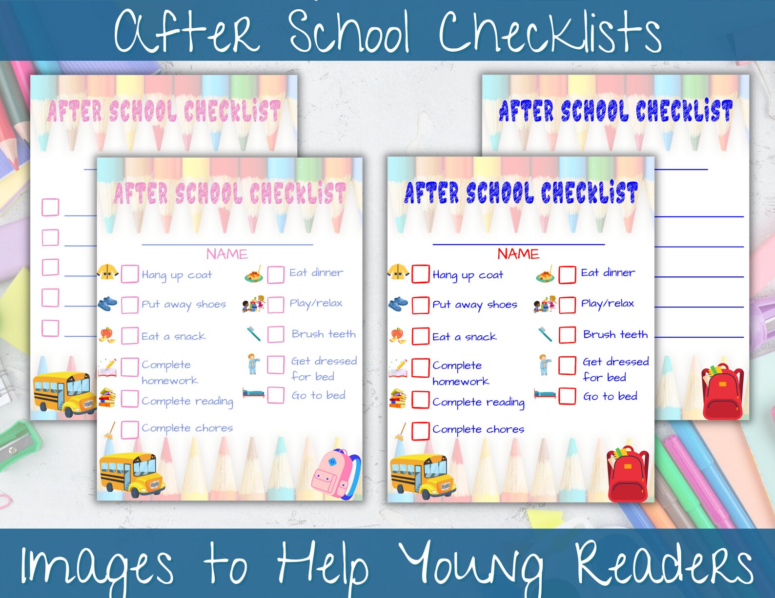 Printable Before and After School Checklist | 2 Different Styles | Pink ...