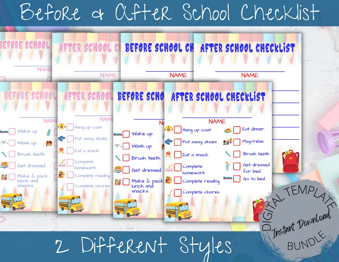 Printable Before and After School Checklist | 2 Different Styles | Pink ...