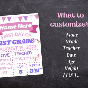 Customizable Unicorn School Sign | First Day of School Sign | Back to ...