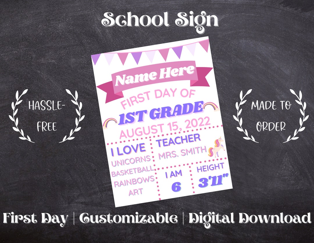 Customizable Unicorn School Sign | First Day of School Sign | Back to ...