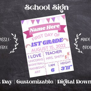 Customizable Unicorn School Sign | First Day of School Sign | Back to ...