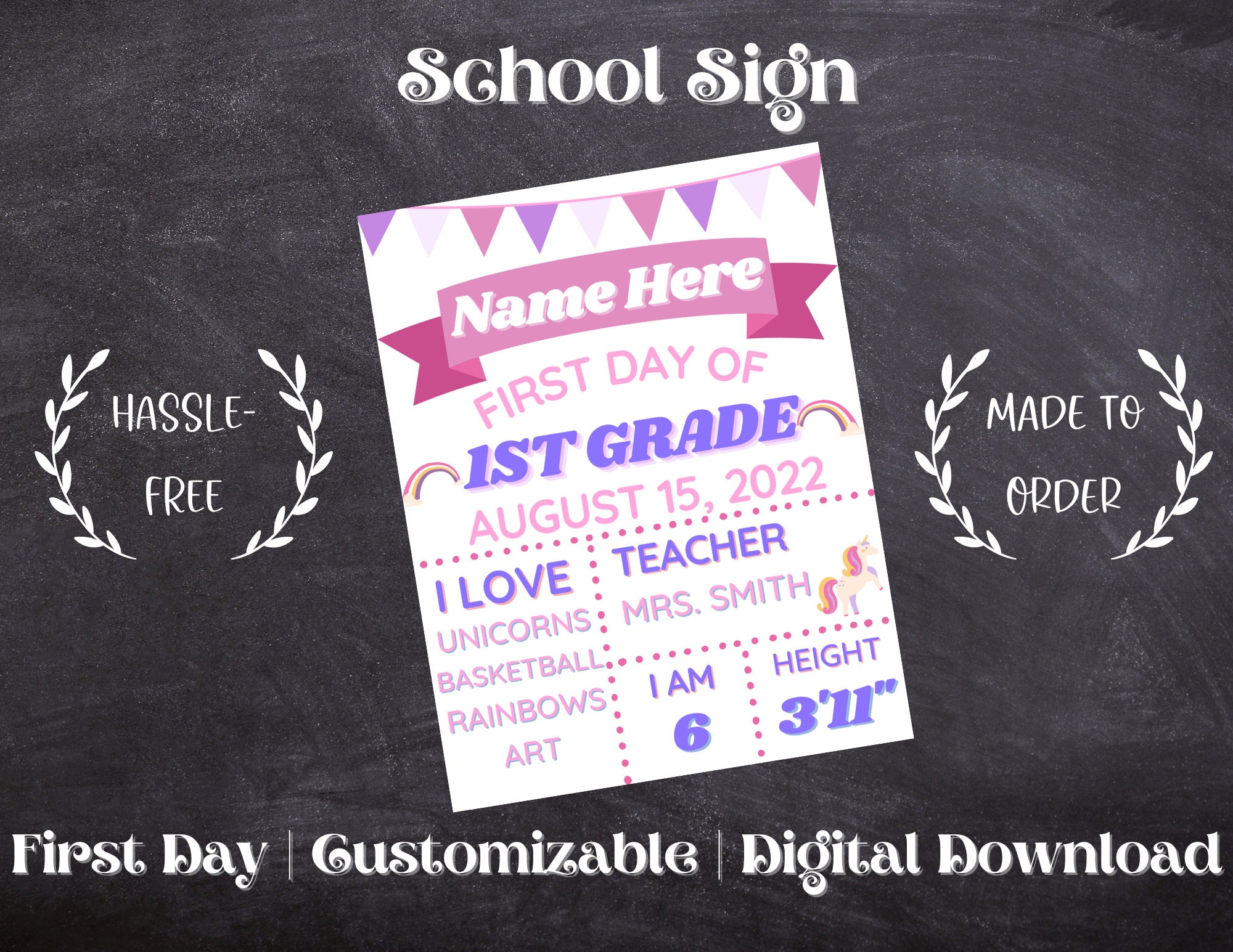 Customizable Unicorn School Sign | First Day of School Sign | Back to ...