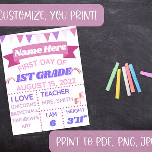 Customizable Unicorn School Sign | First Day of School Sign | Back to ...