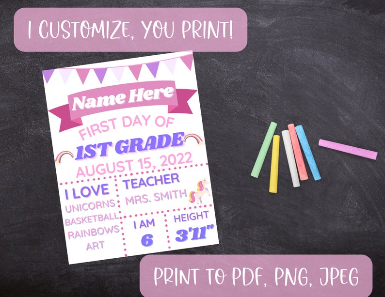 Customizable Unicorn School Sign | First Day of School Sign | Back to ...