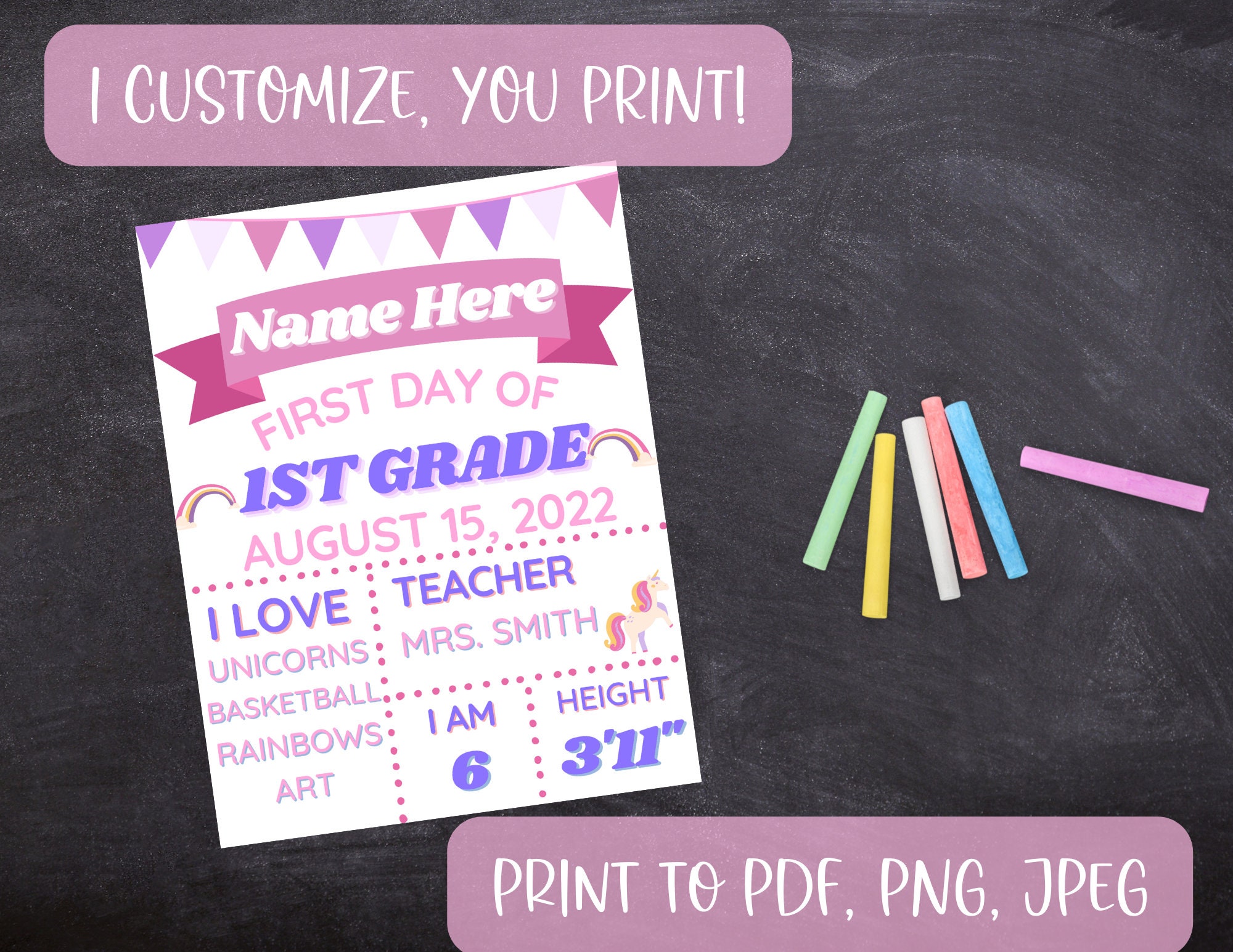 Customizable Unicorn School Sign | First Day of School Sign | Back to ...
