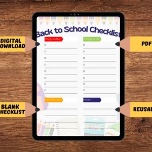 Back to School Checklist Template | Instant Download | Blank Checklist ...