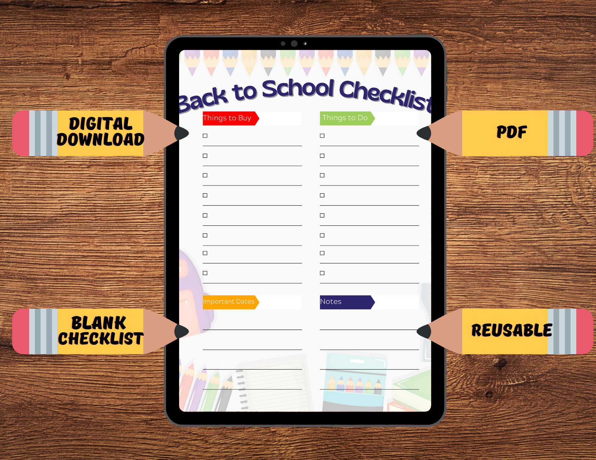 Back to School Checklist Template | Instant Download | Blank Checklist ...