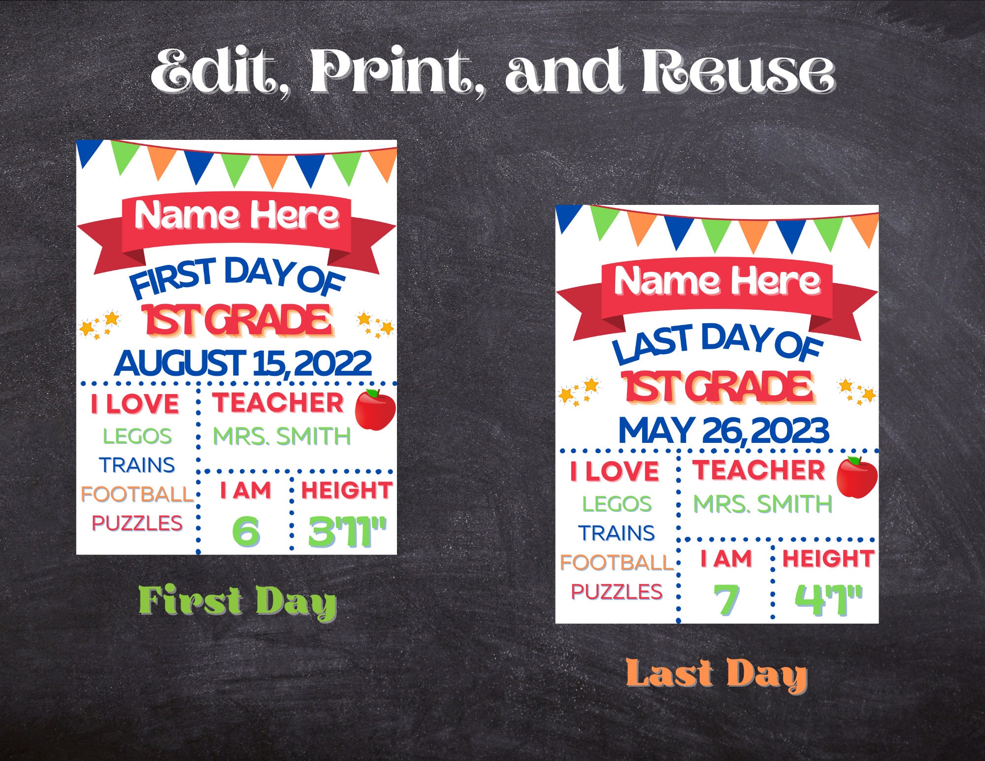 Editable First Day of School and Last Day of School Sign Bundle | Back ...