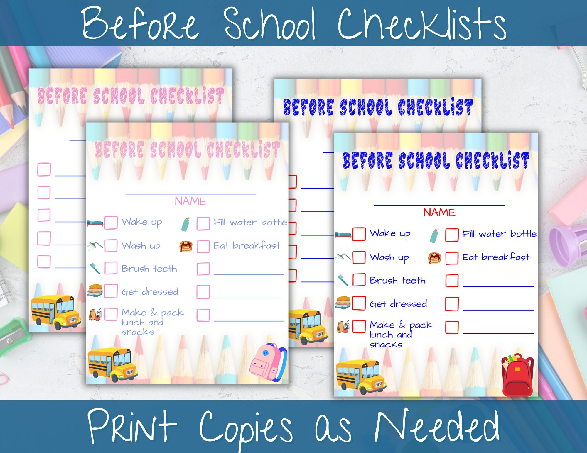 Printable Before and After School Checklist | 2 Different Styles | Pink ...