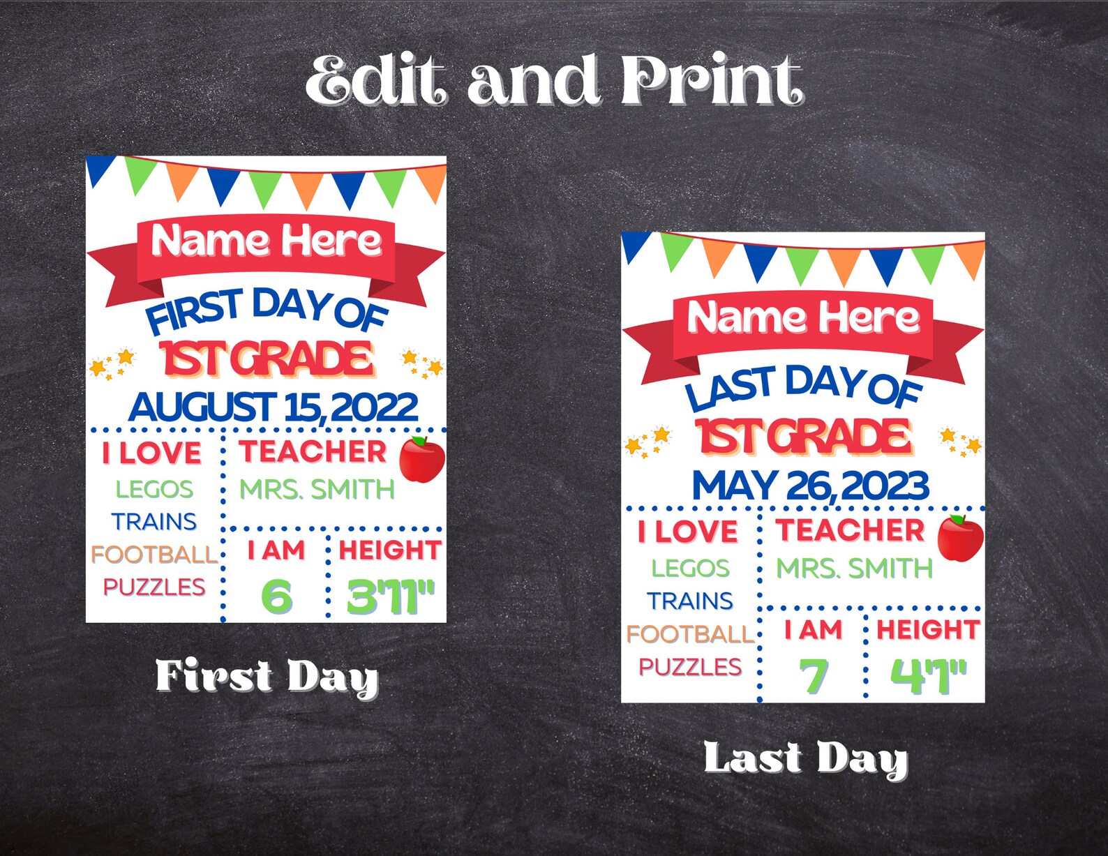 Editable First Day of School and Last Day of School Signs - Etsy