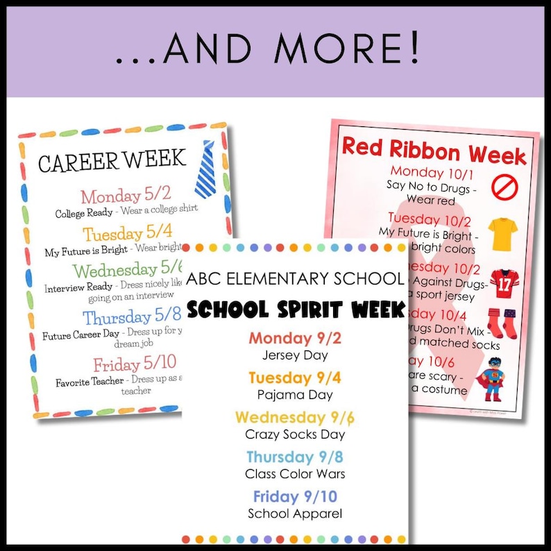 Summer Spirit Week Flyer Templates | Back to School Dress up Days ...