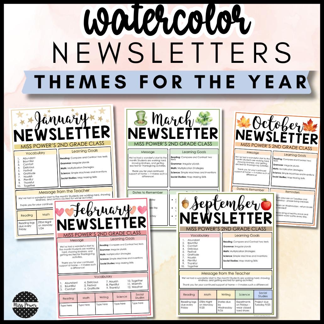 Monthly Editable Newsletter Templates | Watercolor Editable Parent ...