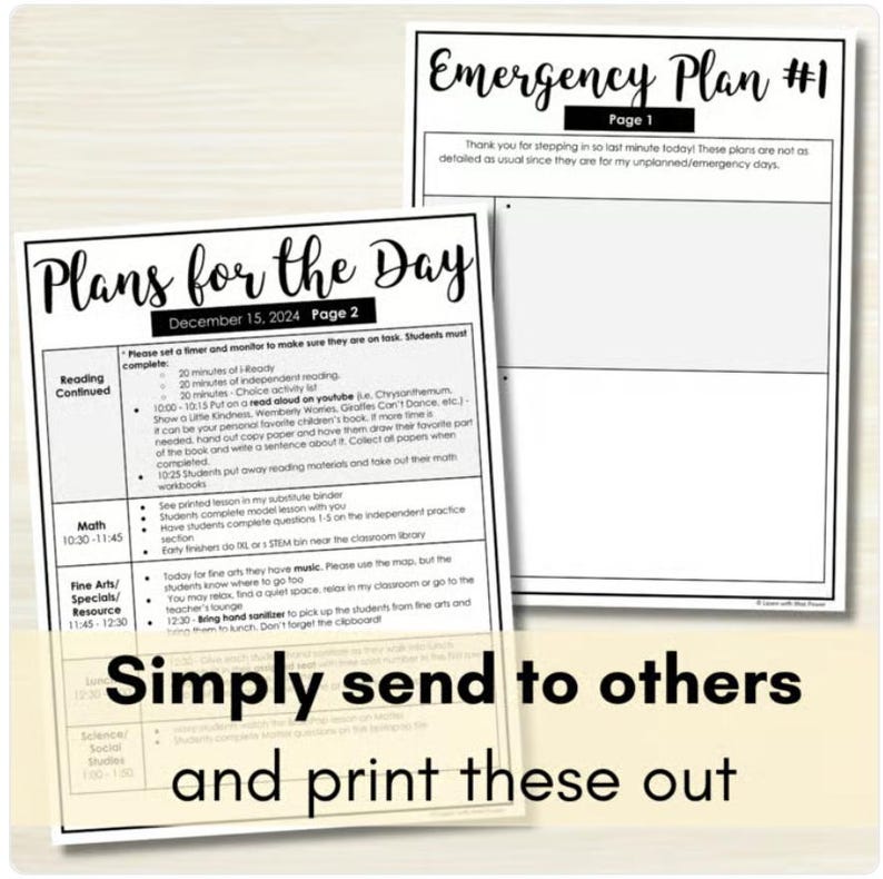 Editable Substitute Binder Templates: Emergency Sub Plans (google ...