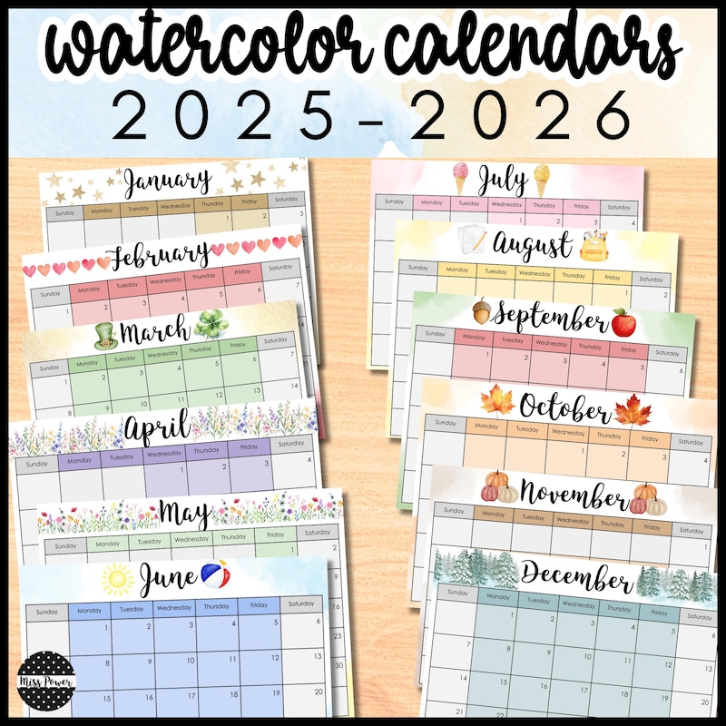 Watercolor Calendar - Etsy