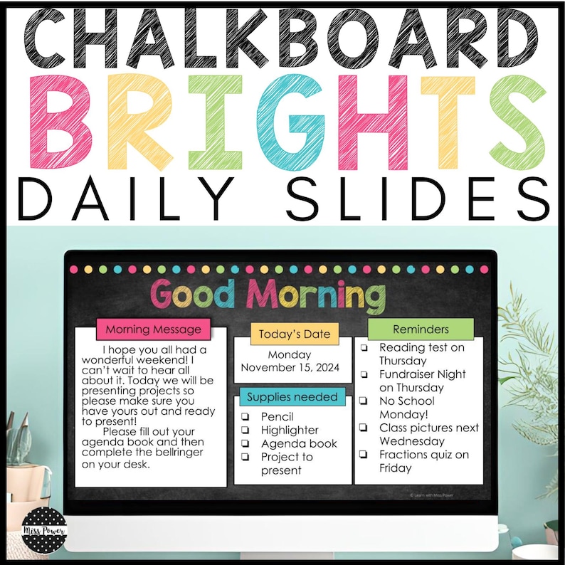 Chalkboard Brights Classroom Slides: Morning Agenda, Daily Schedule ...