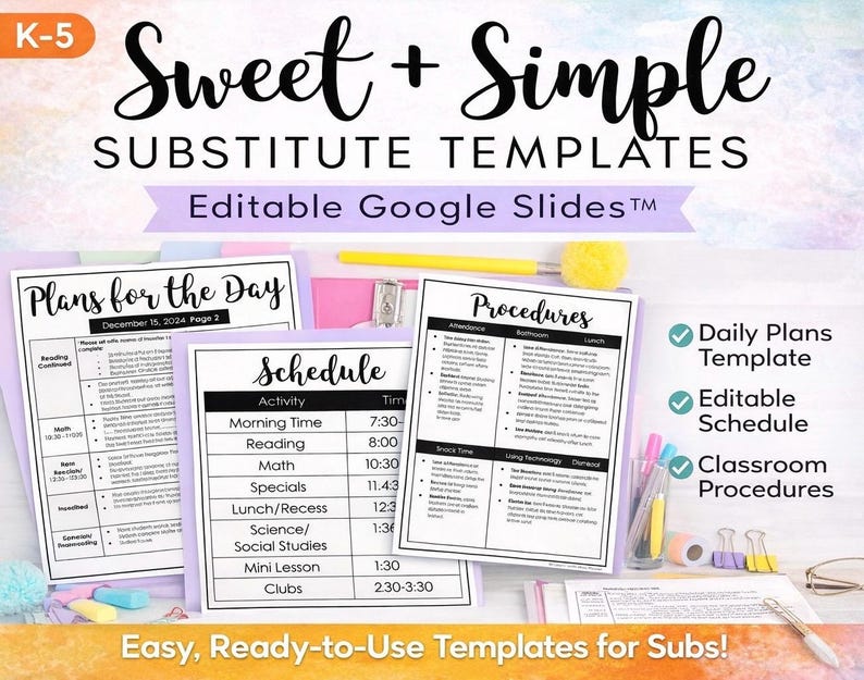 Substitute Binder Templates | Emergency Sub Binder | Sub Plans Template ...