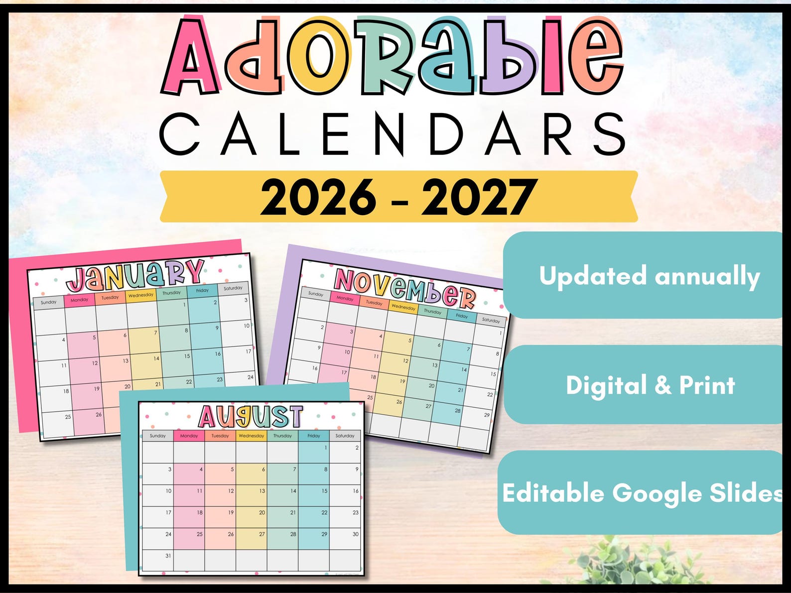 Rainbow Classroom Calendar 2026–2027 | Printable Monthly Calendar for ...
