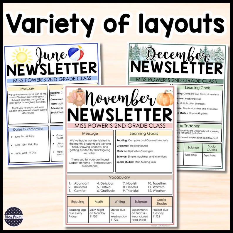 Editable Monthly Newsletter Templates | Watercolor Thanksgiving ...