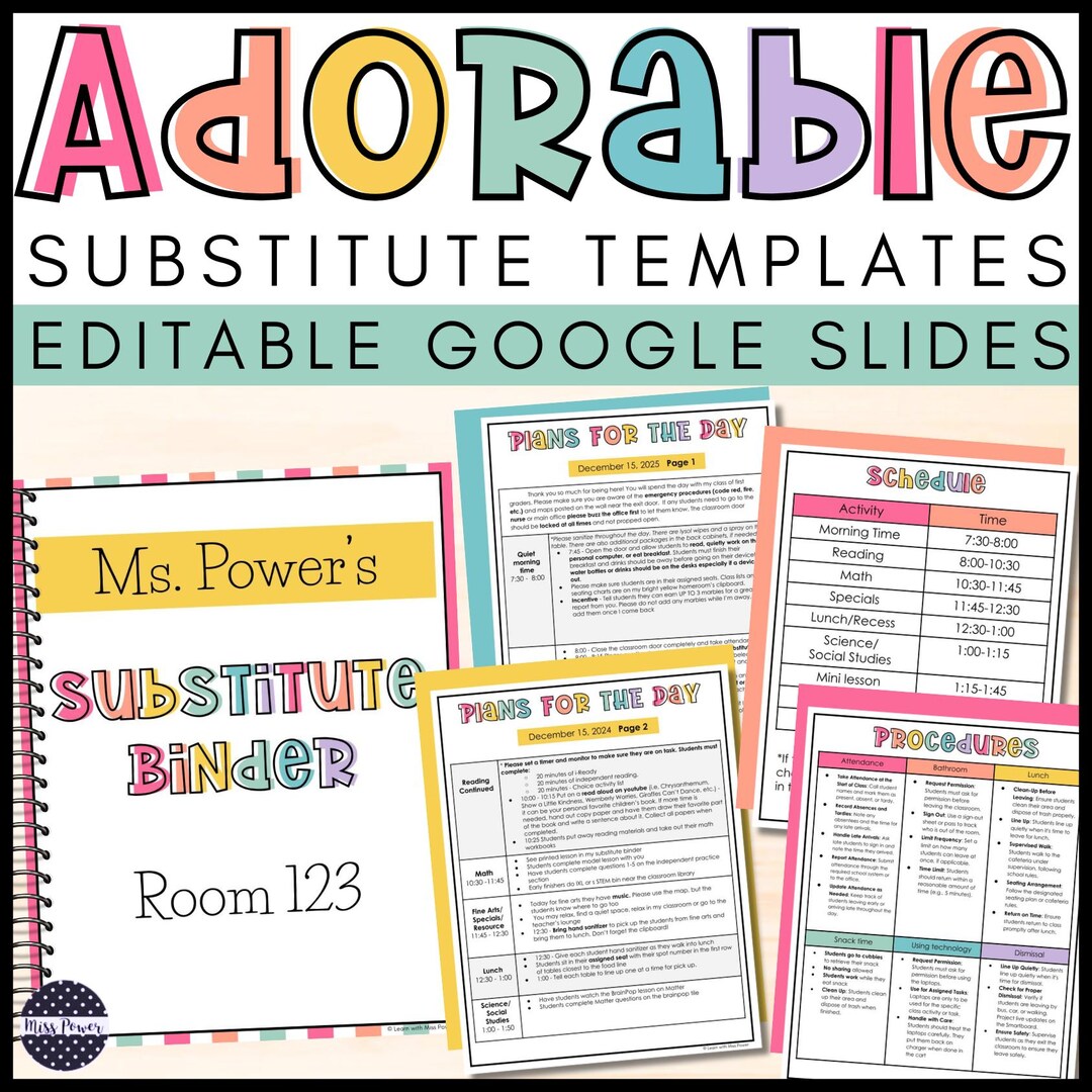 Substitute Binder Templates | Emergency Sub Binder | Sub Plans Template ...