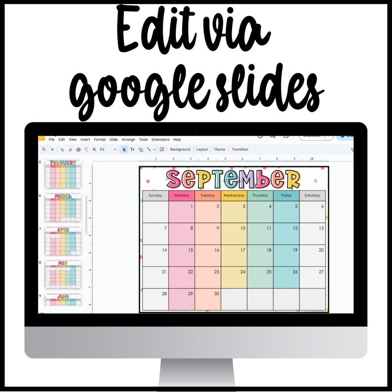 Editable Calendar 2025 - 2026 | Editable Monthly Calendar Google Slides ...