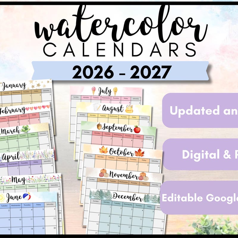 Watercolor Calendar - Etsy
