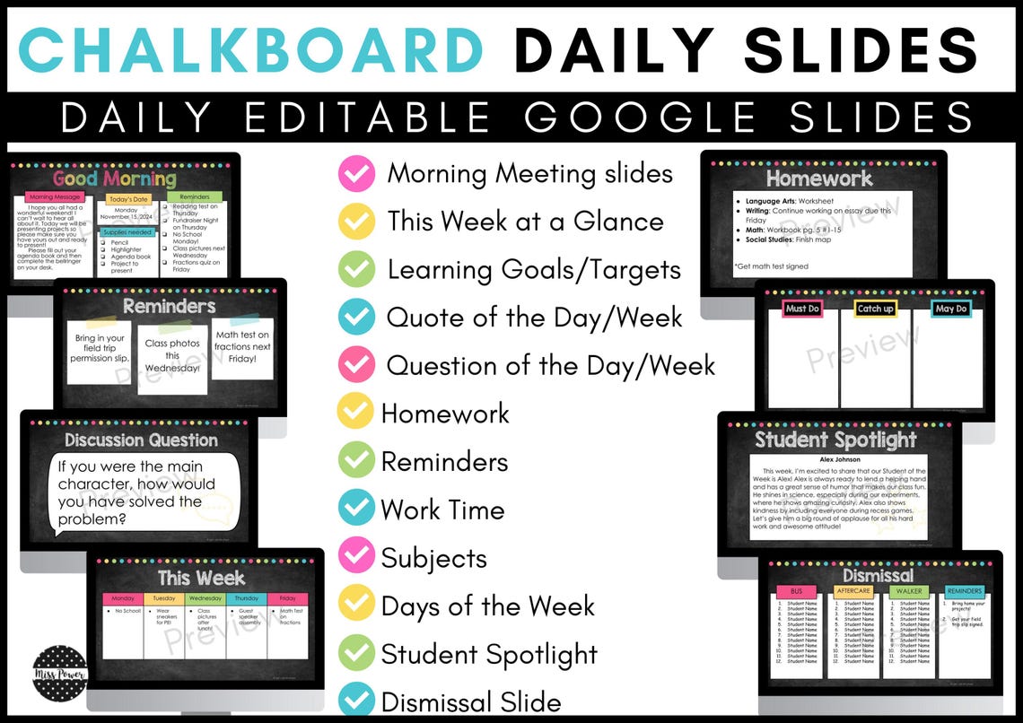 Chalkboard Brights Classroom Slides: Morning Agenda, Daily Schedule ...