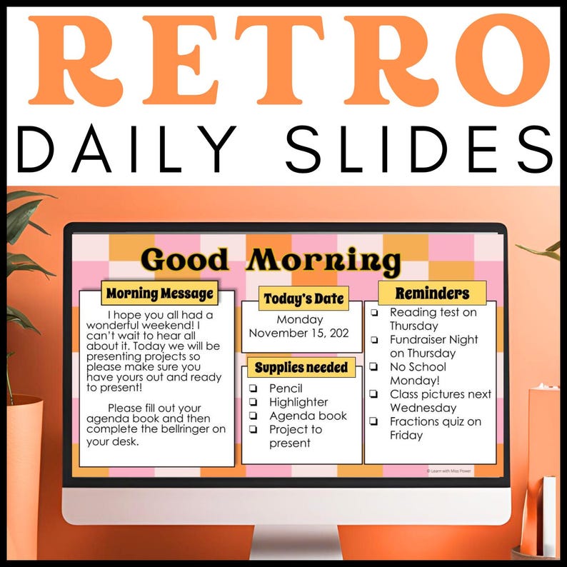 Retro Daily Slides | Daily Classroom Slides | Morning Agenda Slides ...