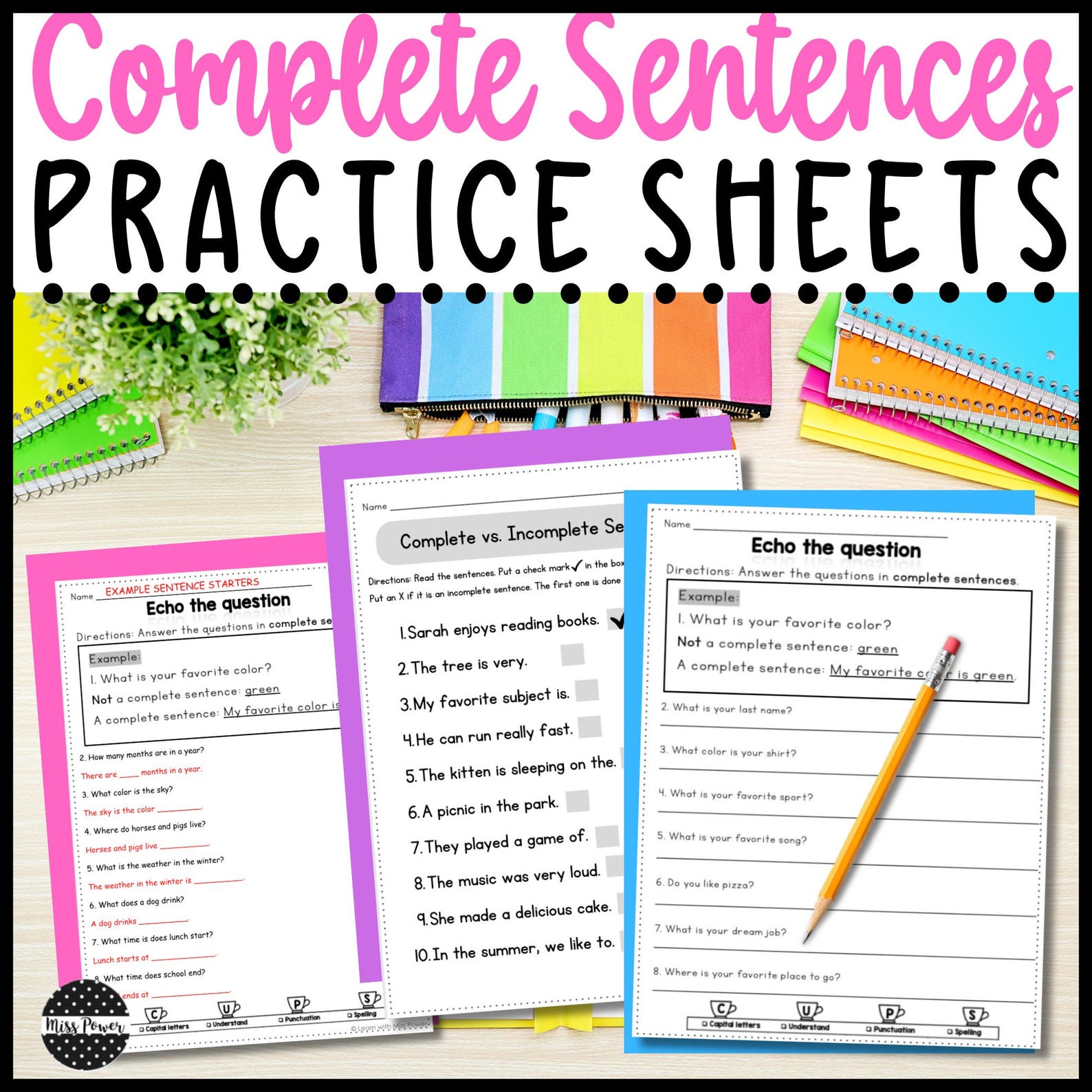 Elementary Sentence Writing Worksheets | Editing Worksheets | Complete ...