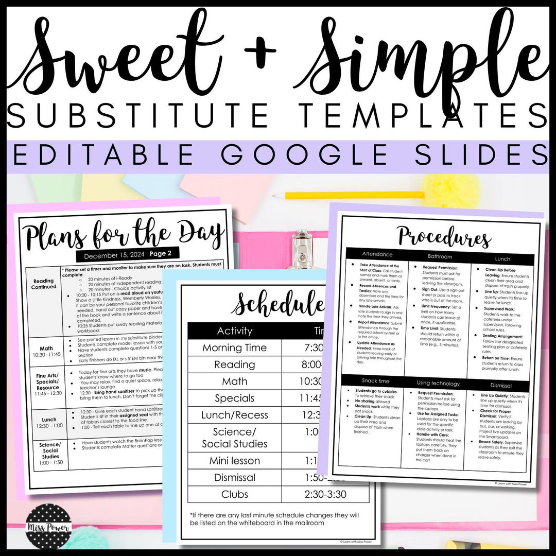 Editable Substitute Binder Templates: Emergency Sub Plans (google ...