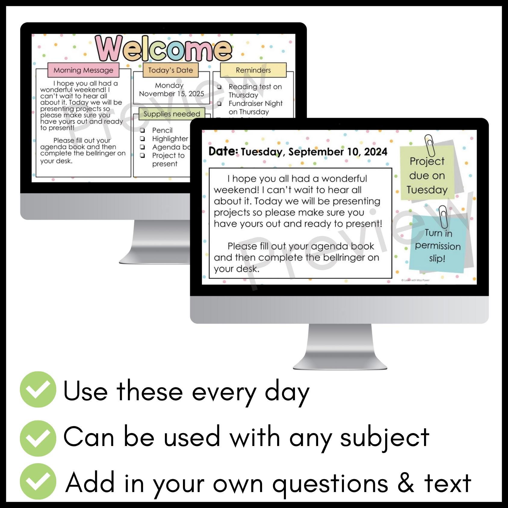 Morning Agenda Slides | Daily Slides Templates | Morning Meeting Google ...