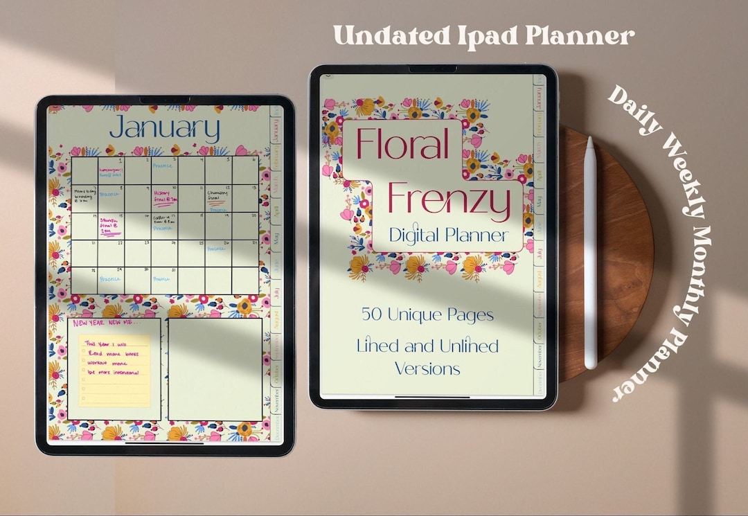 Floral Undated Digital Planner, Goodnotes iPad Daily Weekly Monthly ...