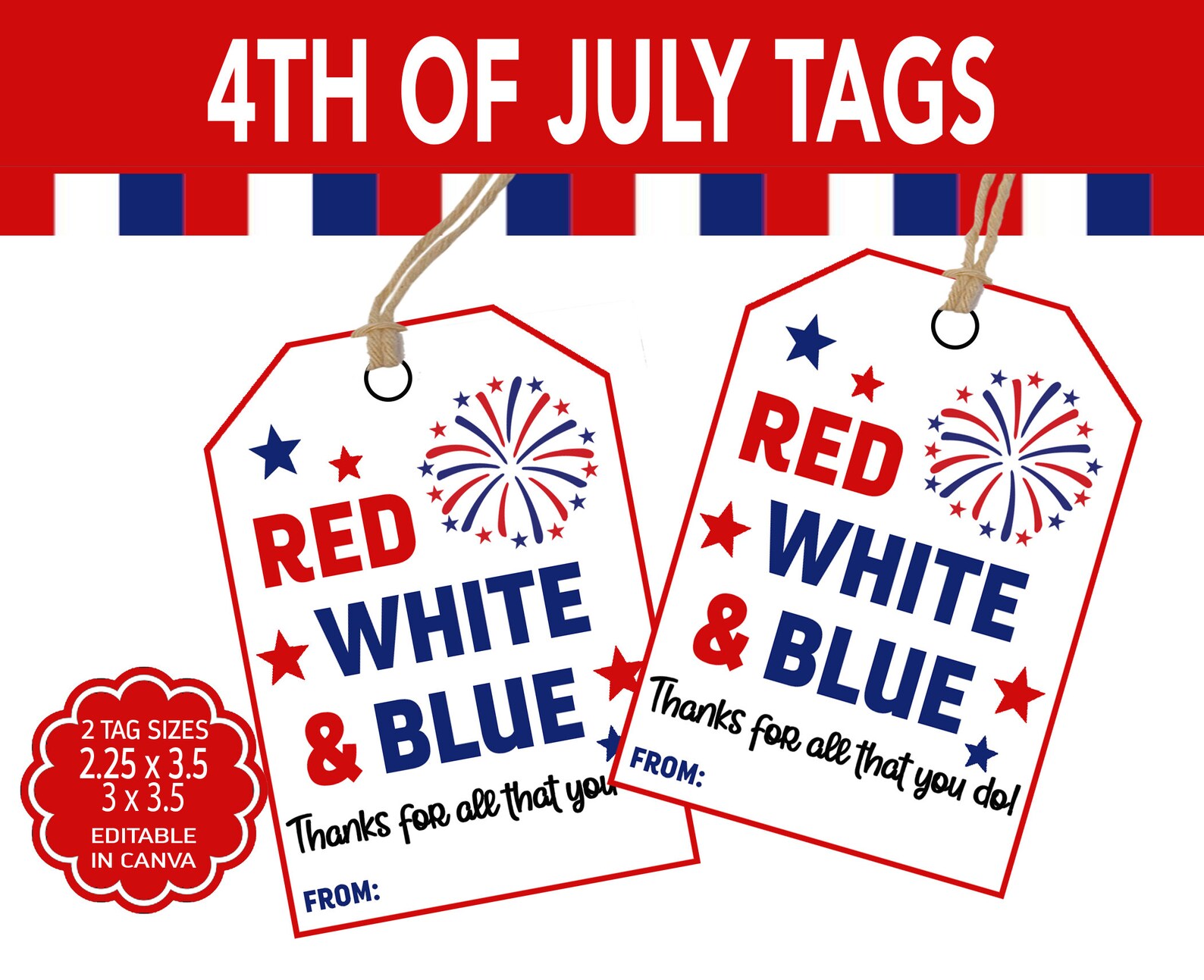 4th of July Tags, Independence Day Cookies Tags, 4th of July Thank You ...