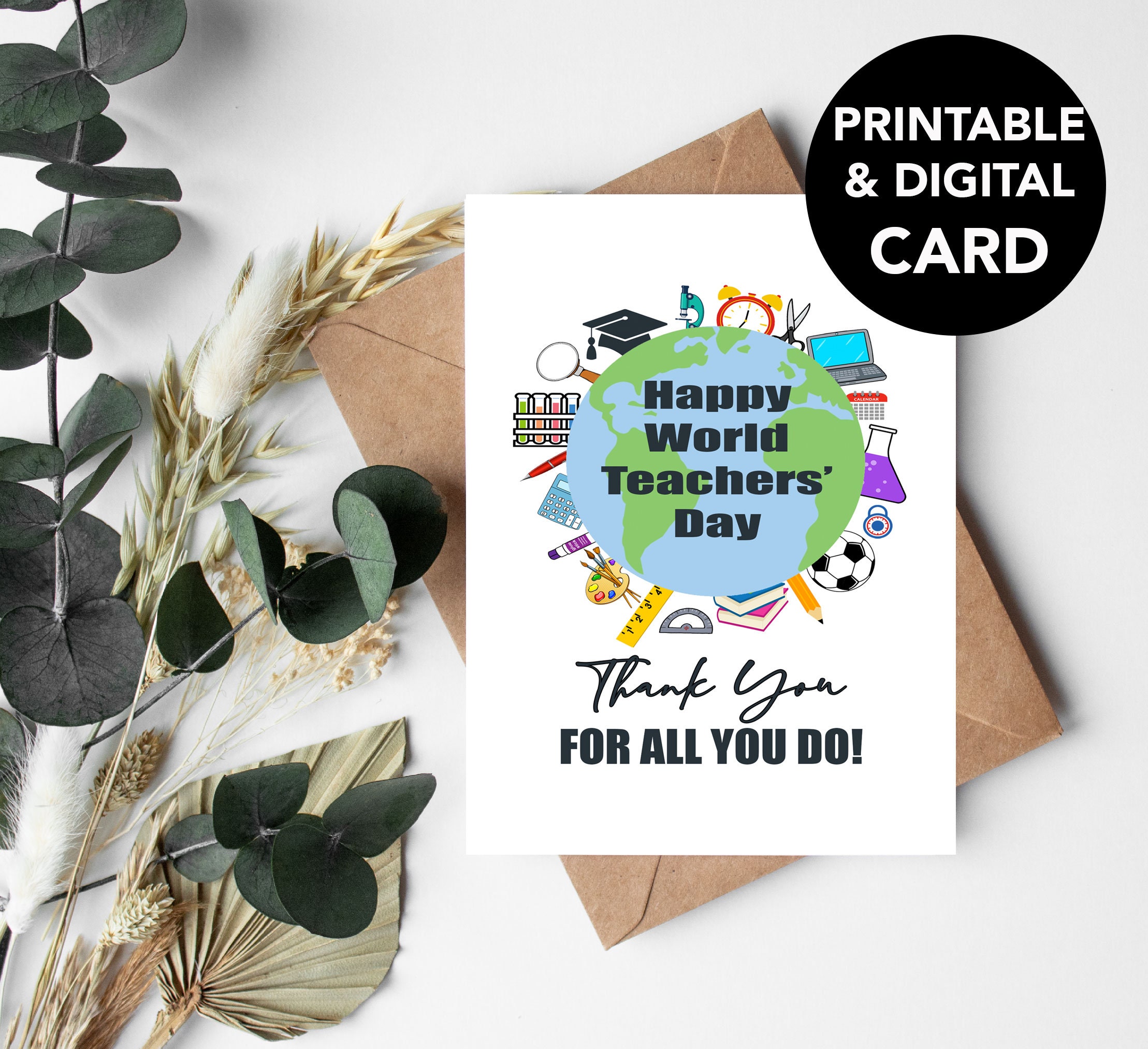 Teacher Thank You Card Printable , World Teachers' Day Card, Teacher ...
