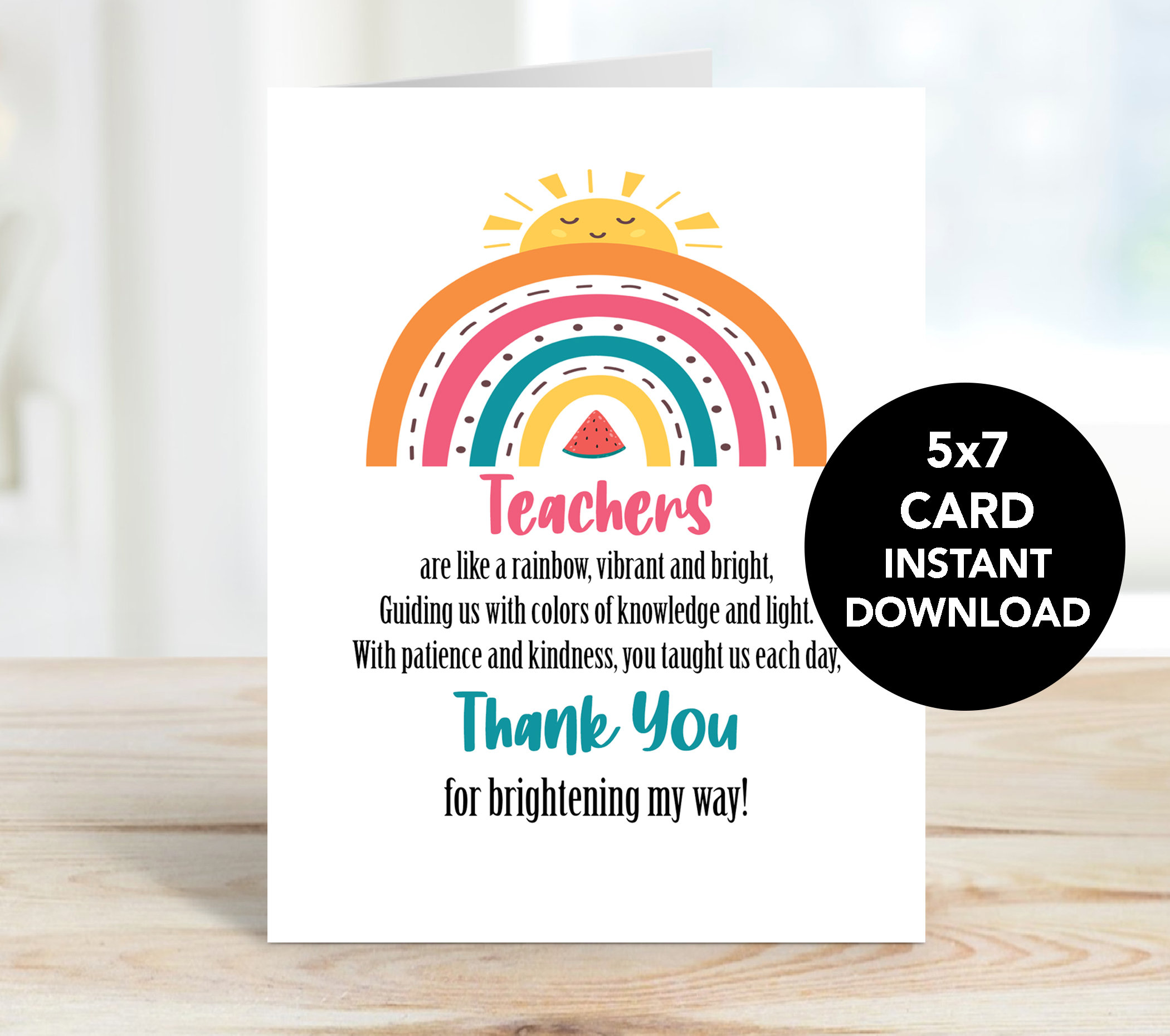 Teacher Thank You Card, Teacher Rainbow Card, Teacher Appreciation Card ...