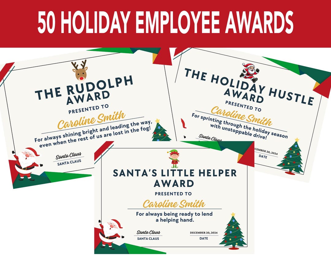 Holiday Employee Certificates, Funny Employee Awards, Christmas ...