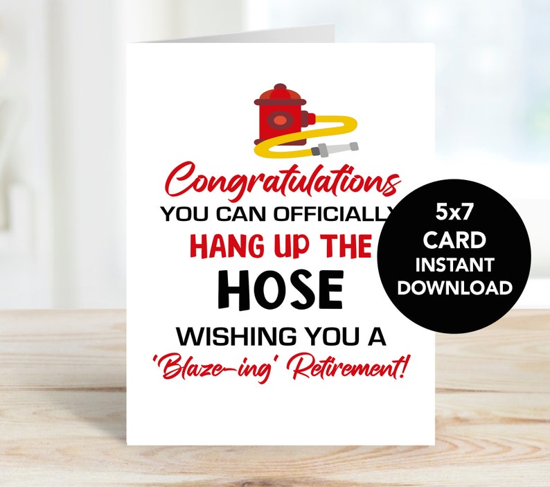 Fireman Retirement Card, Printable Fireman Digital Card, Digital Card ...