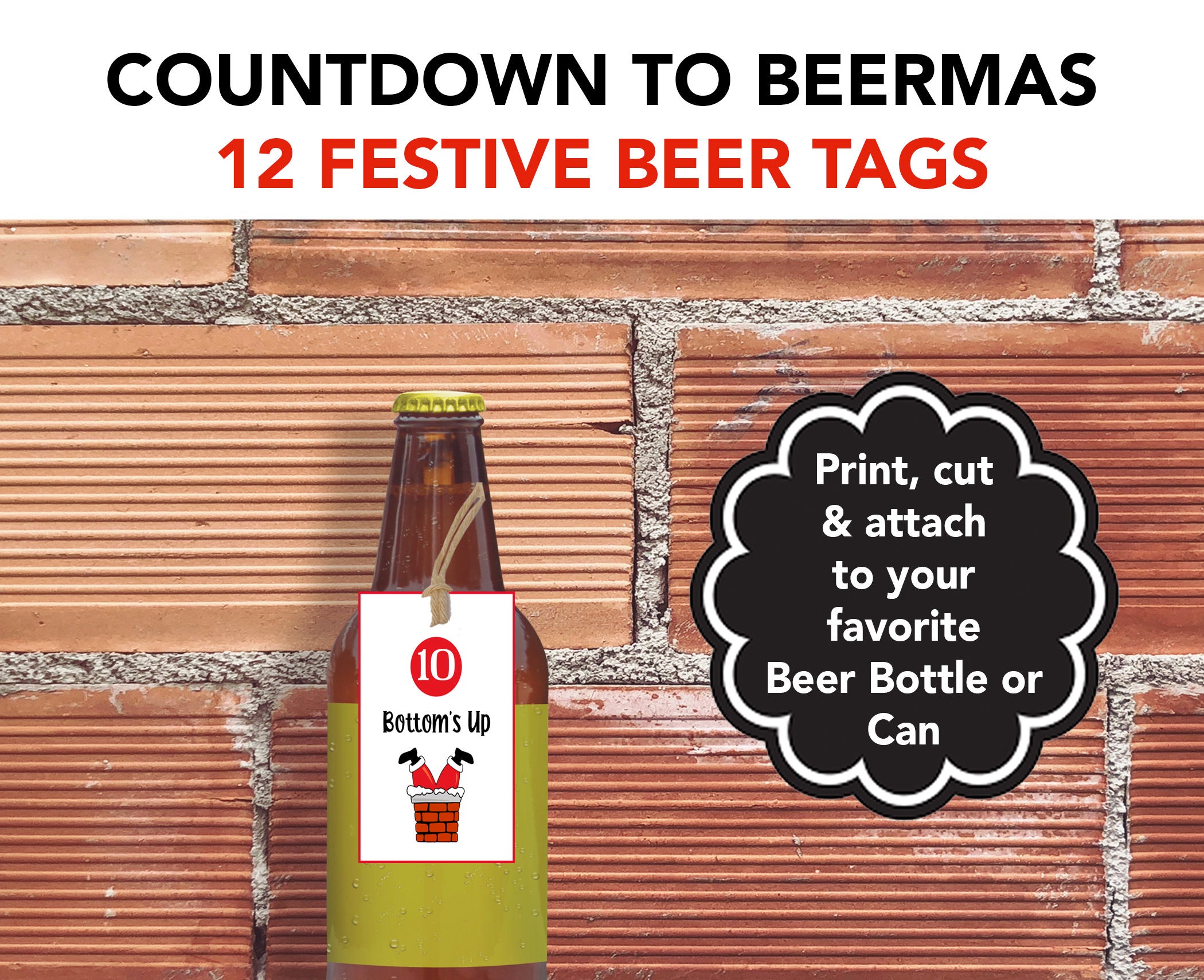 12 Days of Beer Tags, Printable 12 Days of Christmas Gift Tags, Beermas ...