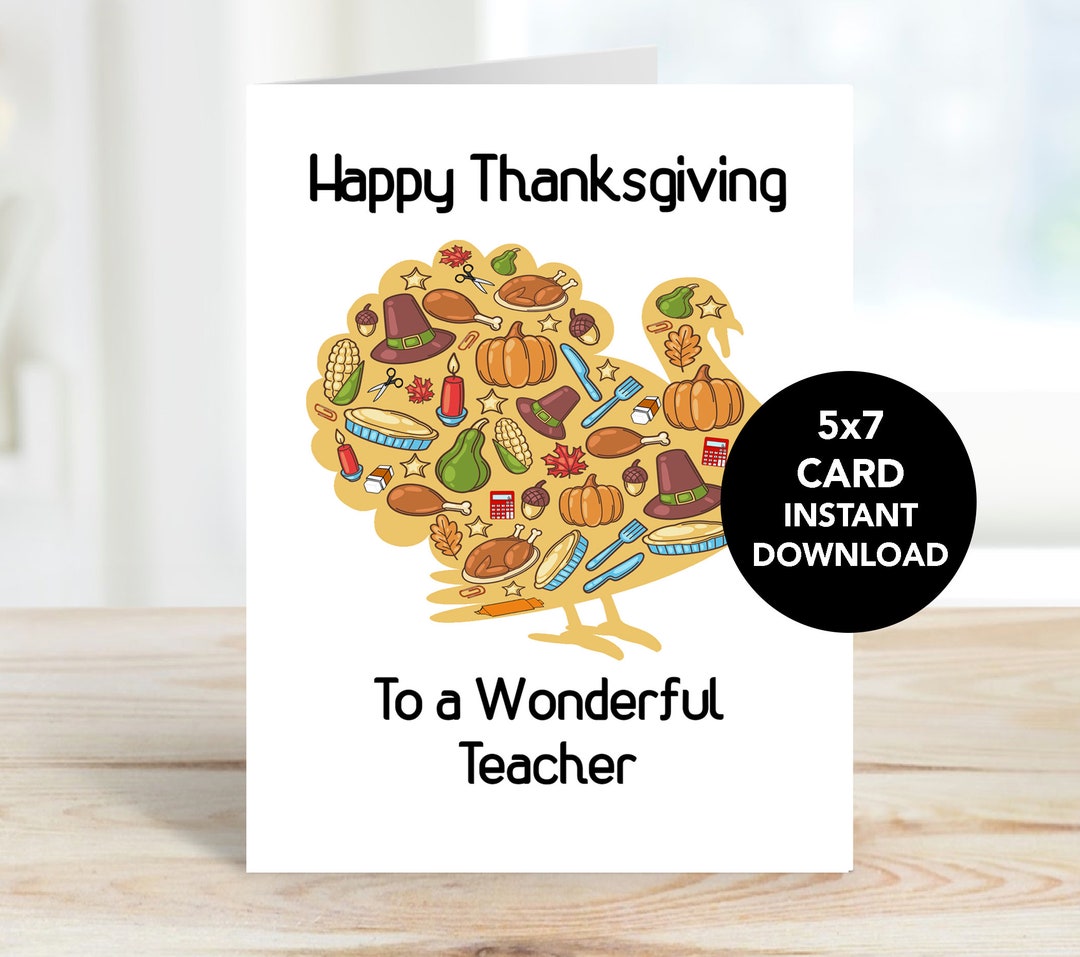Teacher Thanksgiving Card, Printable Teacher Thanksgiving Card, Card ...
