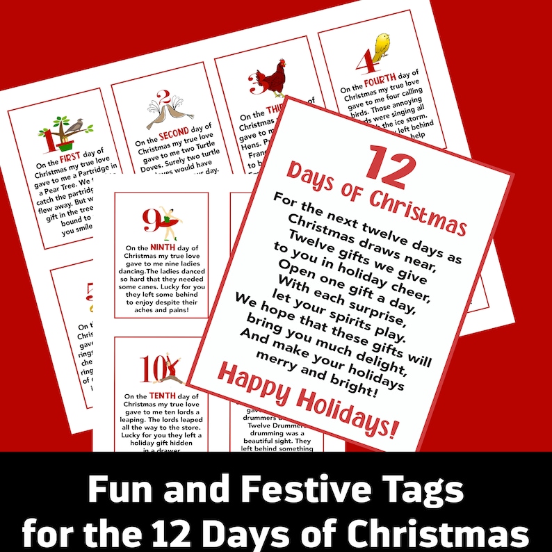12 Days of Christmas Tags, Printable Twelve Days of Christmas Gift Tags ...