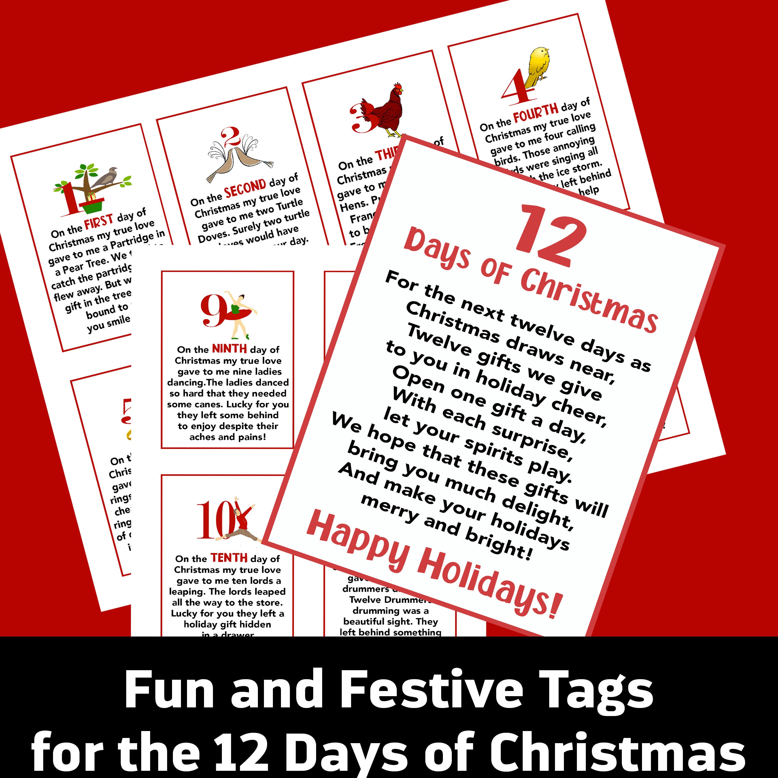 12 Days of Christmas Tags, Printable Twelve Days of Christmas Gift Tags ...