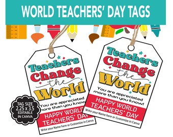 Printable World Teachers Day Tags, Teacher Thank You Tags, Teacher ...