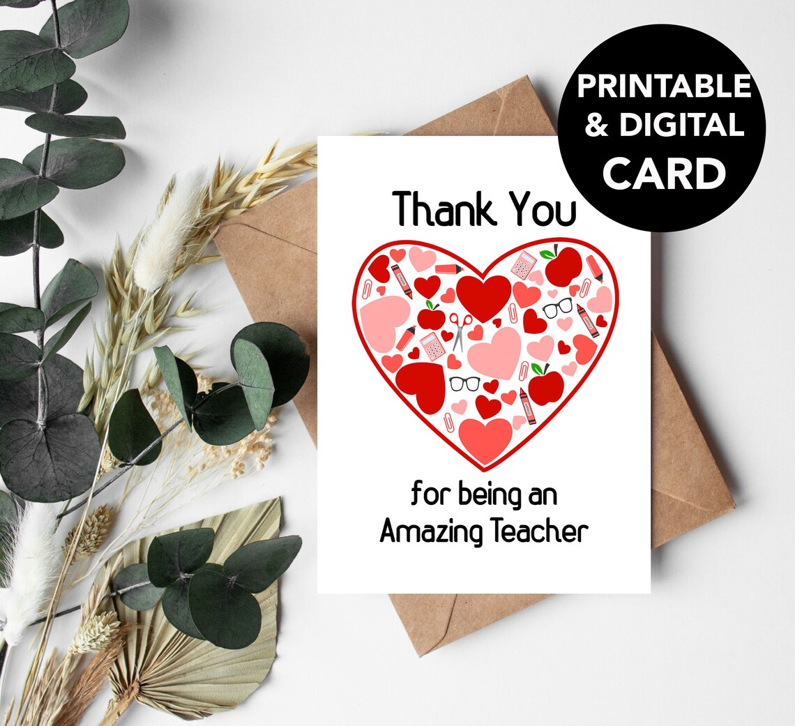 Teacher Appreciation Card, Printable Teacher Appreciation, Digital ...