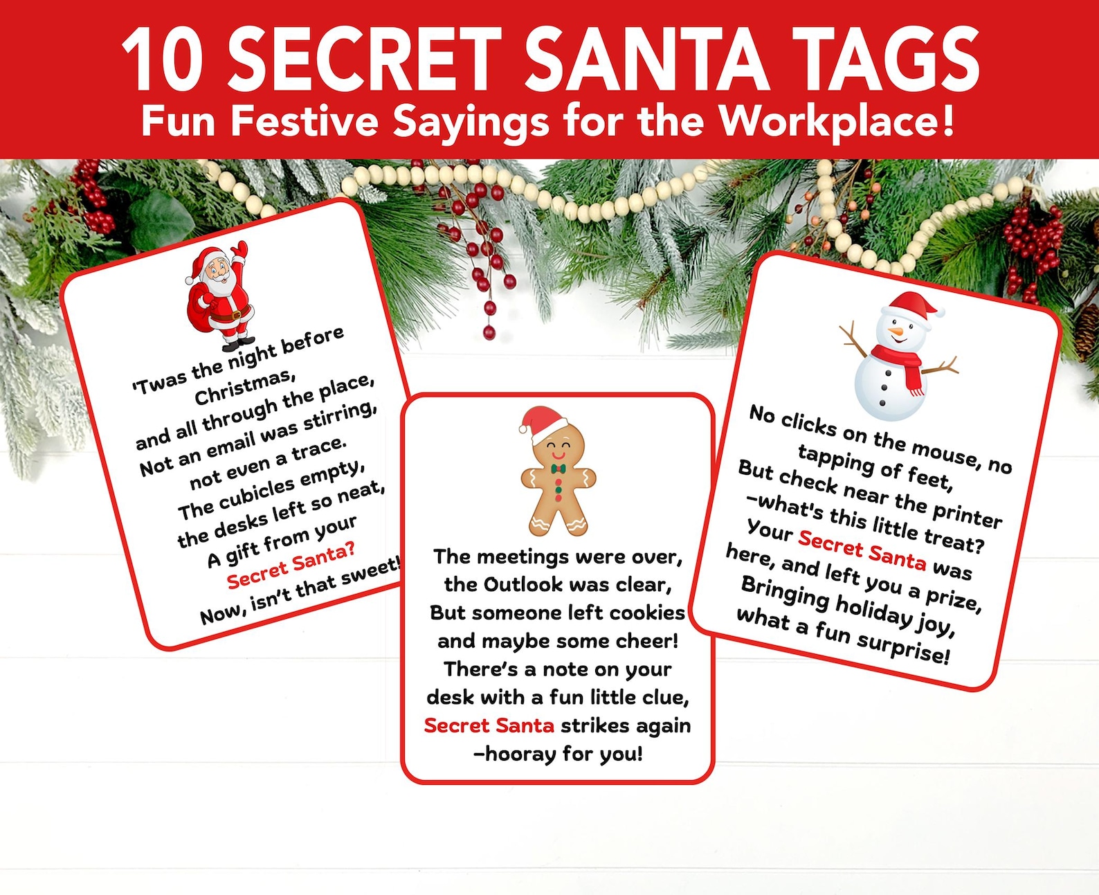 Secret Santa Gift Tags Printable, Secret Santa Poem Tags, Secret Santa ...