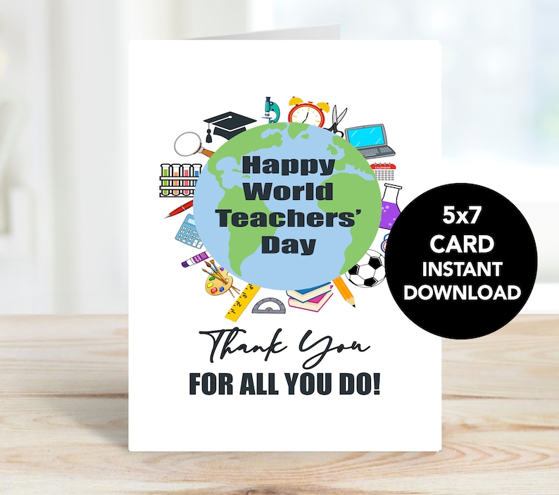 Teacher Thank You Card Printable , World Teachers' Day Card, Teacher ...