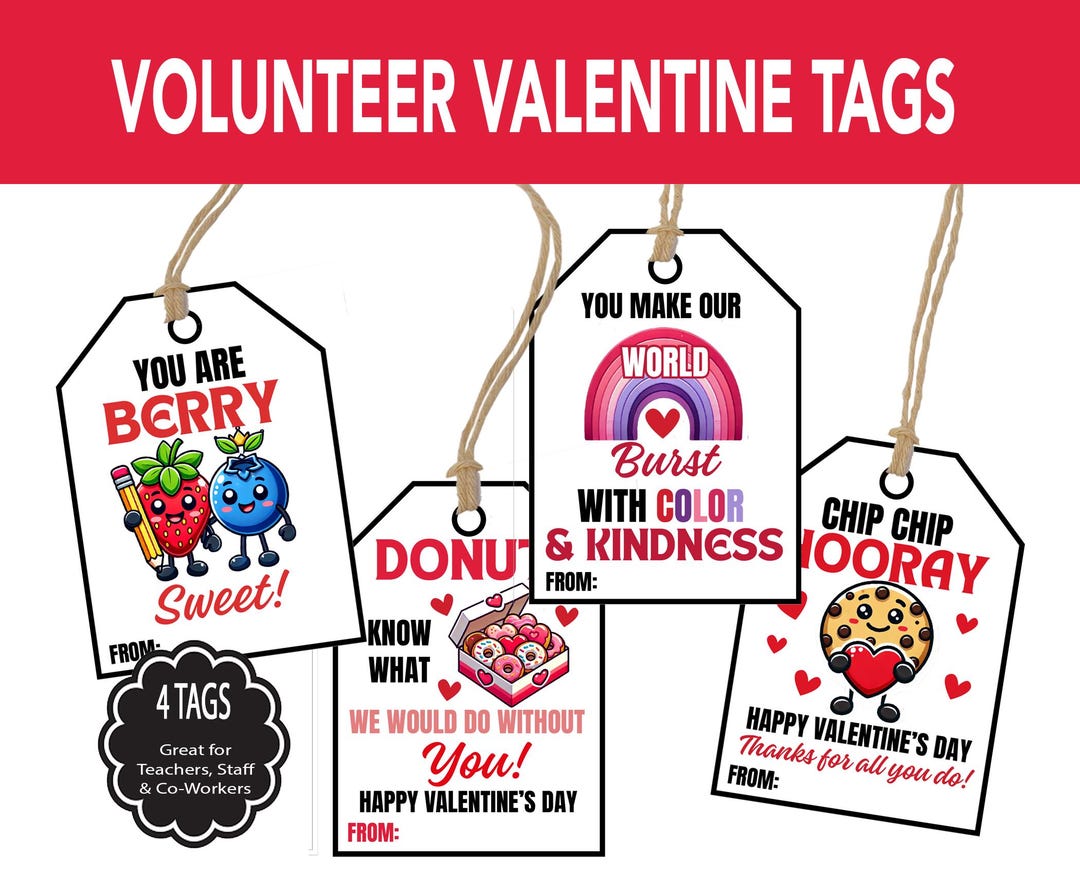 Volunteer Valentine Tags, Printable Appreciation Gift Tags, Volunteer ...