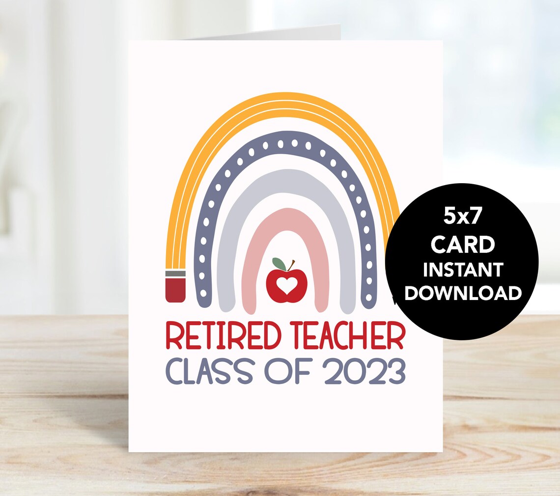Teacher Retirement Card Printable, Digital Teacher Retirement Card ...