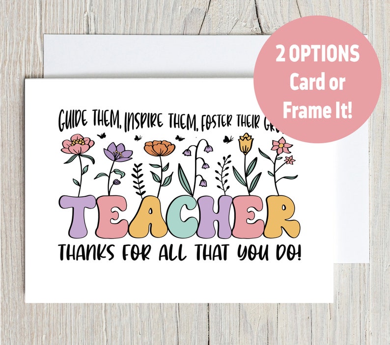 Teacher Appreciation Card, Teacher Thank You Card, Boho Teacher ...