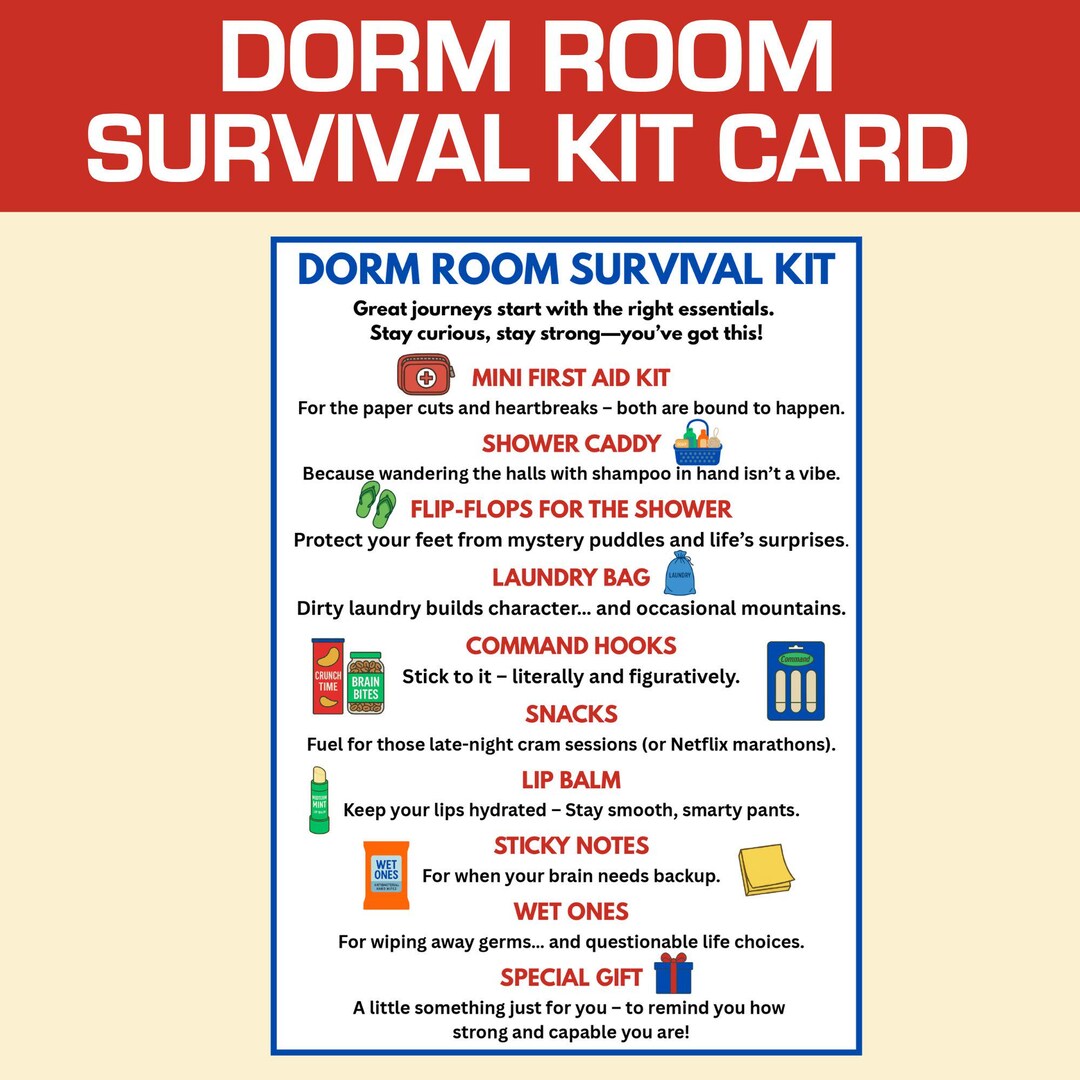Dorm Room Survival Kit Gift Tag, College Care Package Tag, Printable ...