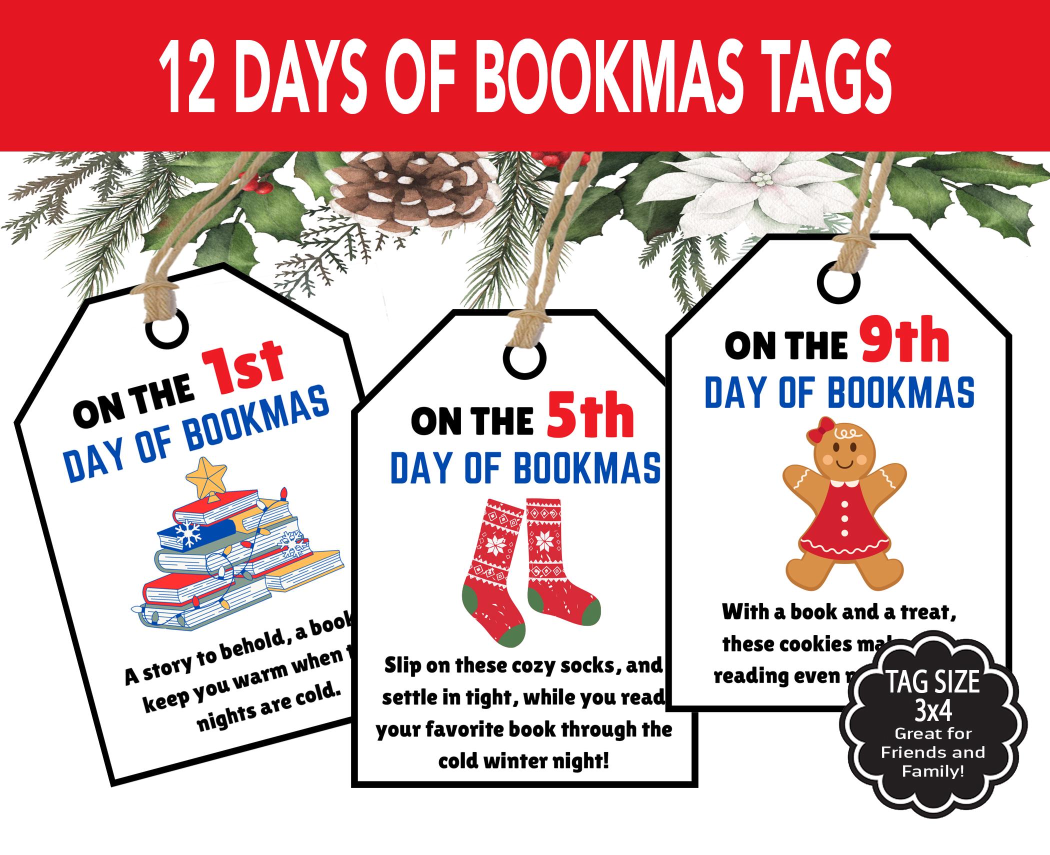 12 Days of Bookmas Tags, Christmas Countdown Tags, Merry Bookmas ...